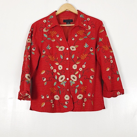 Vintage | Jackets & Coats | Vintage Silk Land Boho Embroidered Silk ...